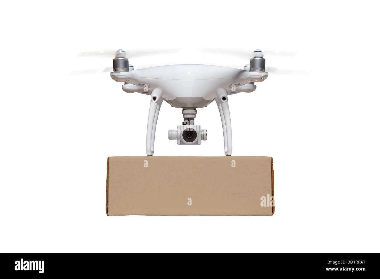 Front View of Unmanned Aircraft System (UAS) Quadcopter Drone Carrying ...