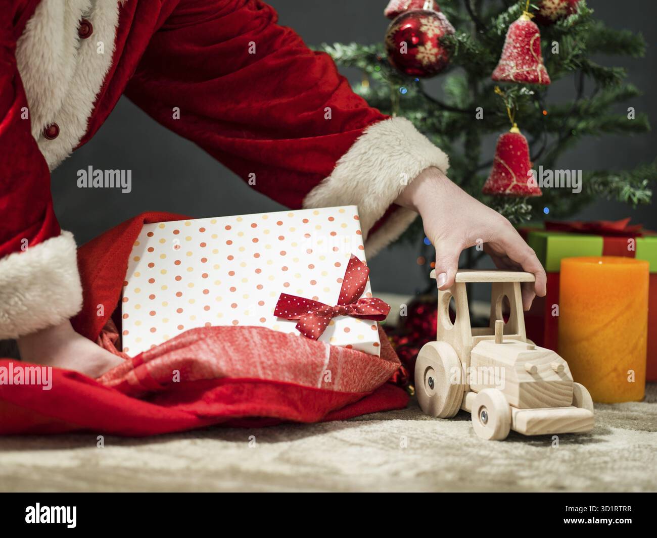 Holidays, celebration and people concept - close up of santa claus ...