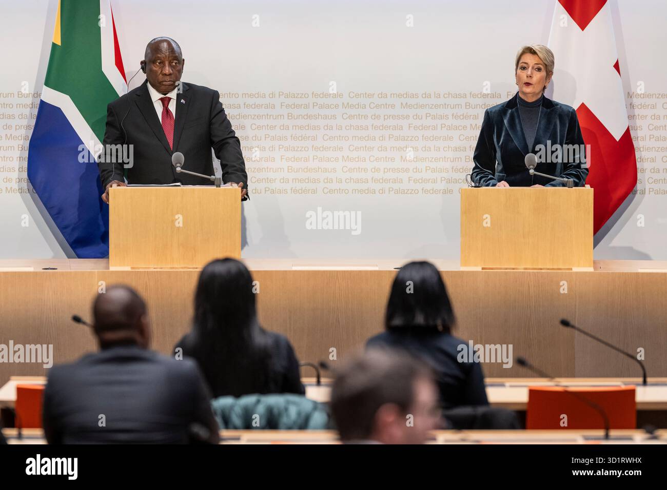 Swiss Federal President Karin Keller-Sutter, right, and her state guest ...