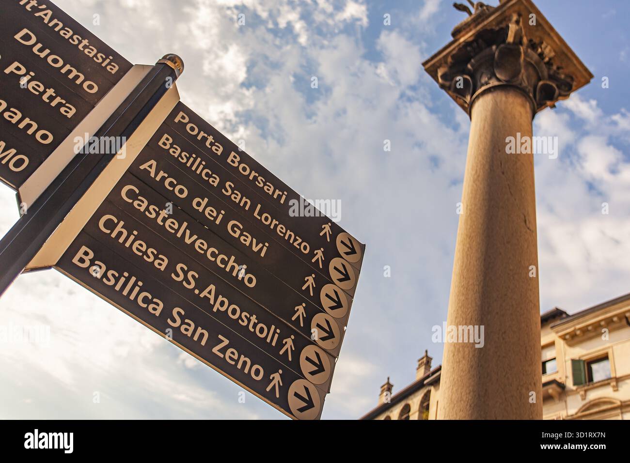 Detail of Road signs with tourist indications in Verona in Italy Stock ...