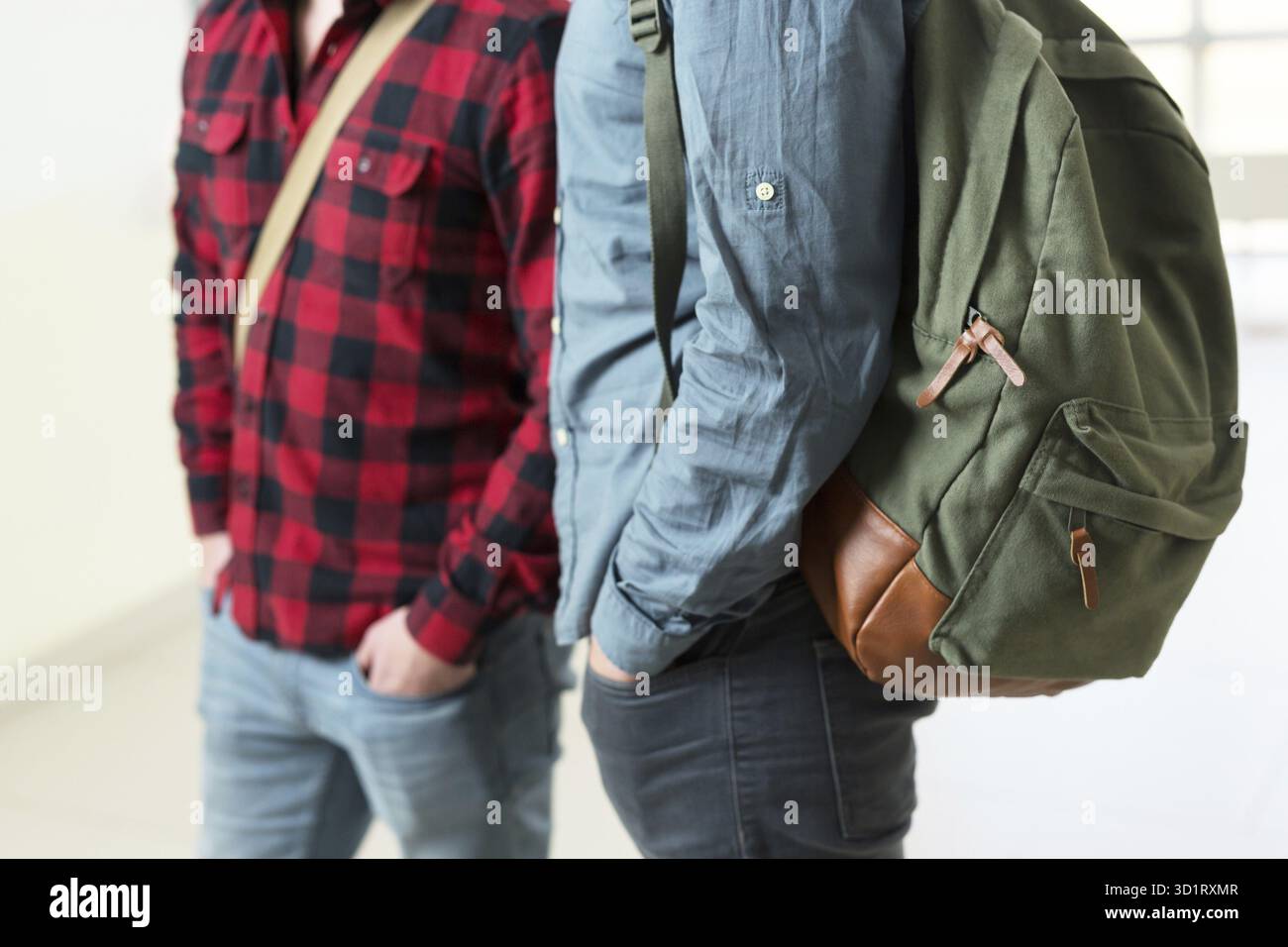 Smiling handsome students posing in a corridor Stock Photo - Alamy