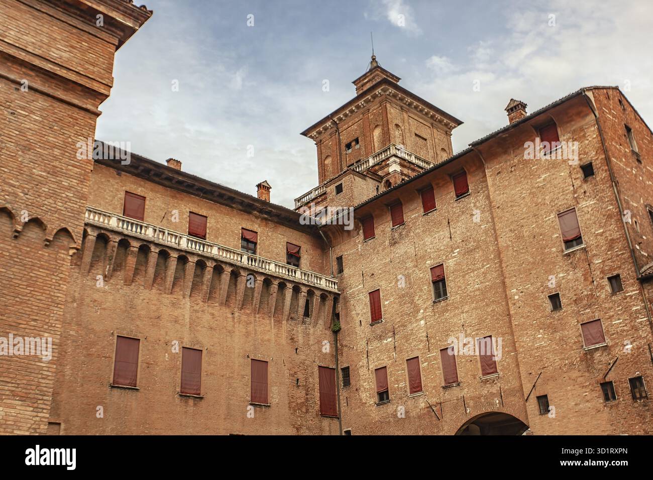 Detail of Ferrara's castle in Italy, an example of medieval ...