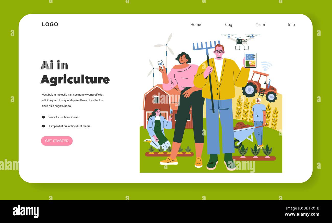AI integration in agriculture is depicted in this vector illustration ...