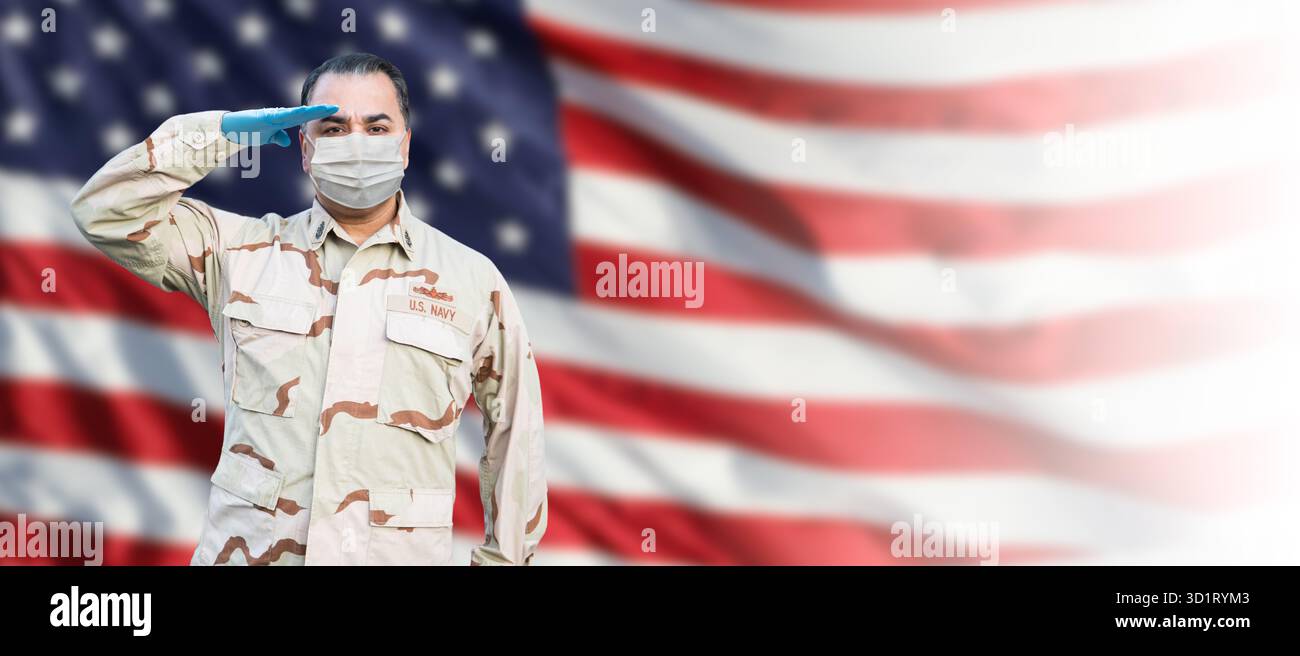 Male Navy Medical Personel Saluting Wearing Personnel Protective ...