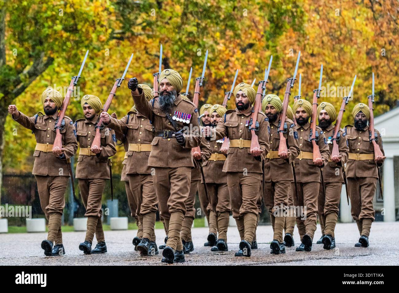 London, UK. 29 Oct 2025. The 1914 Sikhs Ceremonial Marching Troop in ...