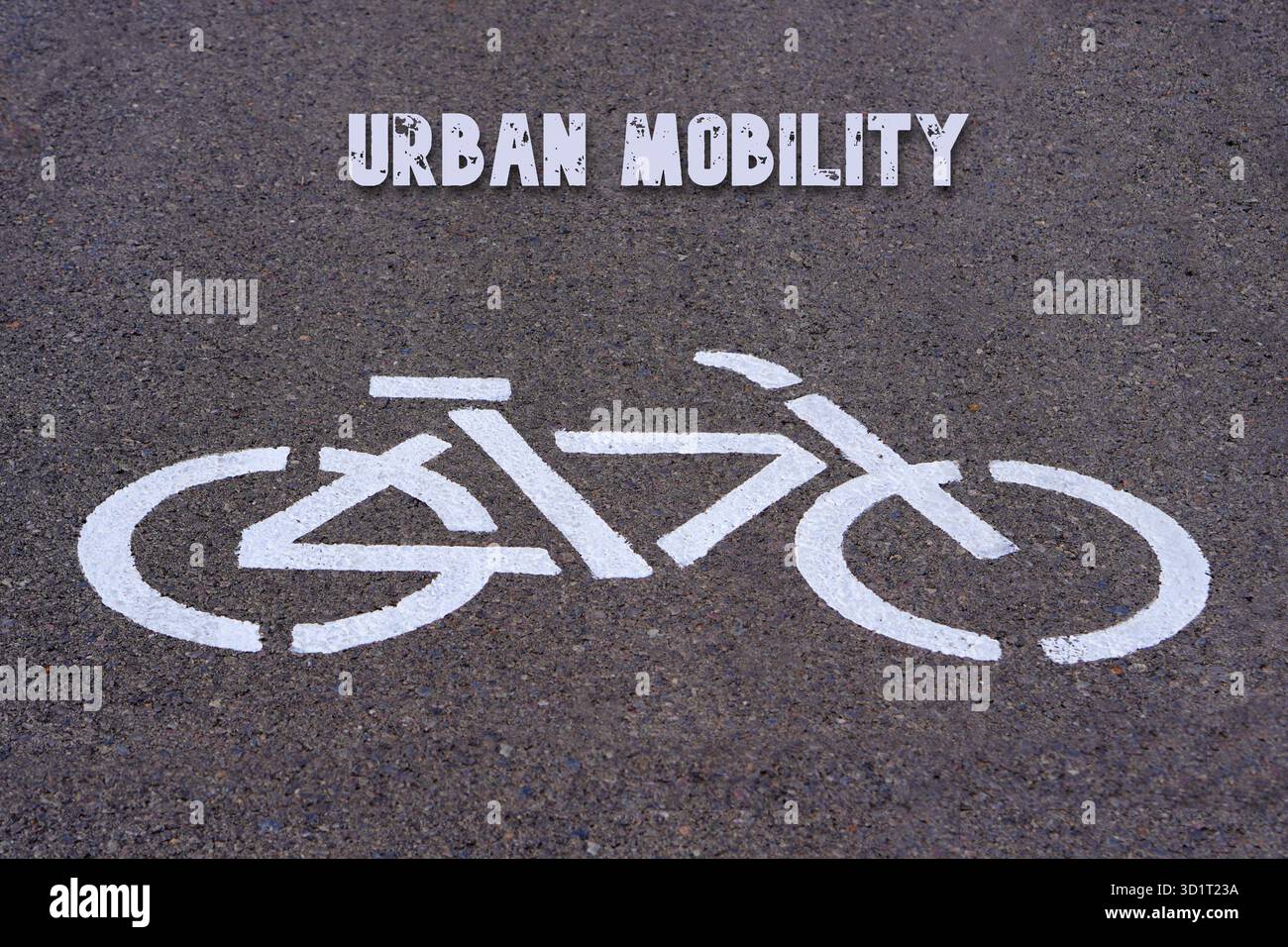 urban mobility concept. words written on the asphalt on the icon of a ...