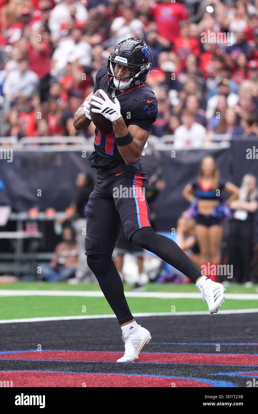 Houston Texans wide receiver Jayden Higgins (81) catches a pass for a ...