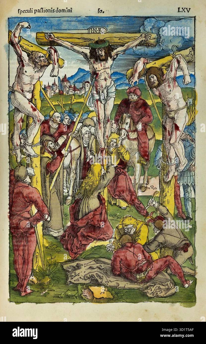 CRUCIFIXION Coloured woodcut from the 11507 book Speculum passionis ...