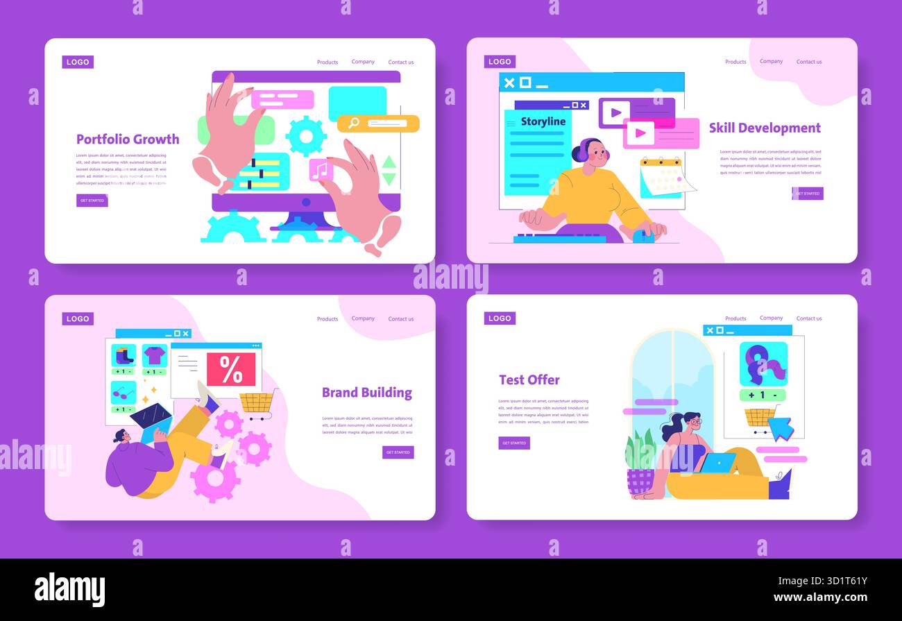 Vector illustration set showing business growth and skill development ...