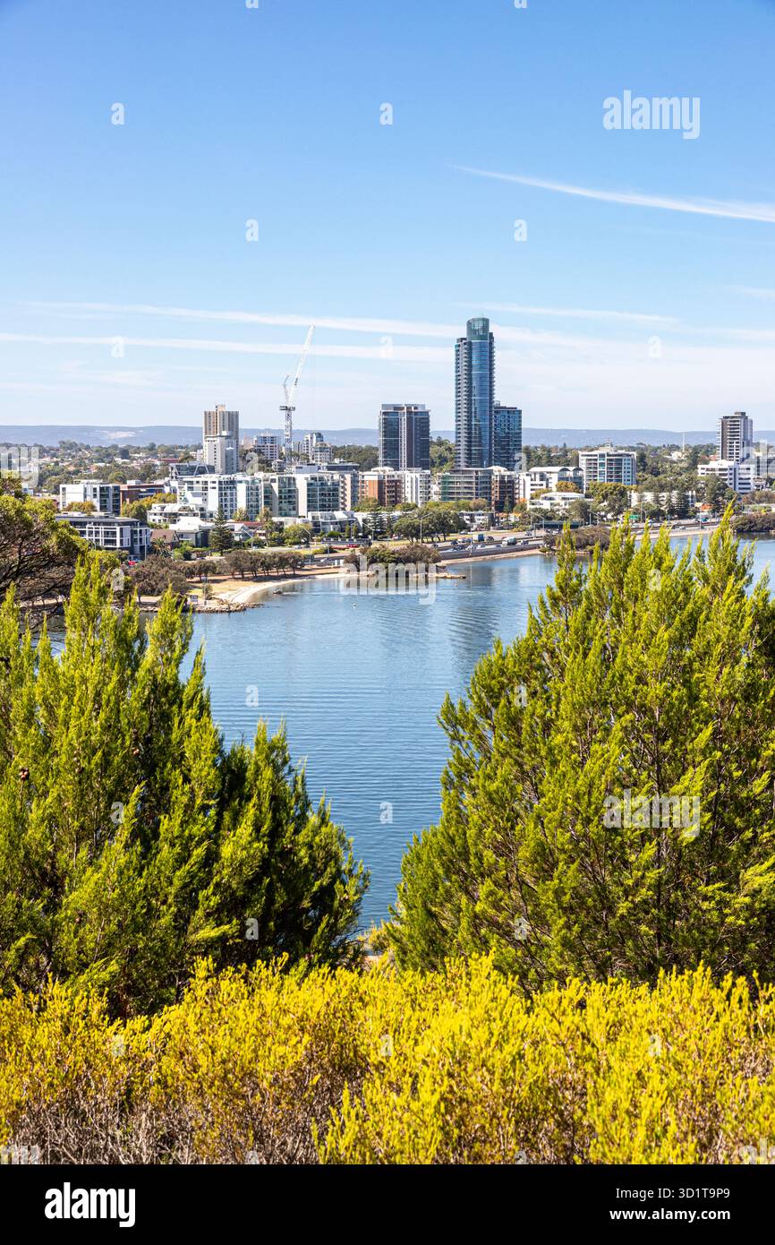 The city of Perth and the Swan River viewed from Kings Park and Botanic ...