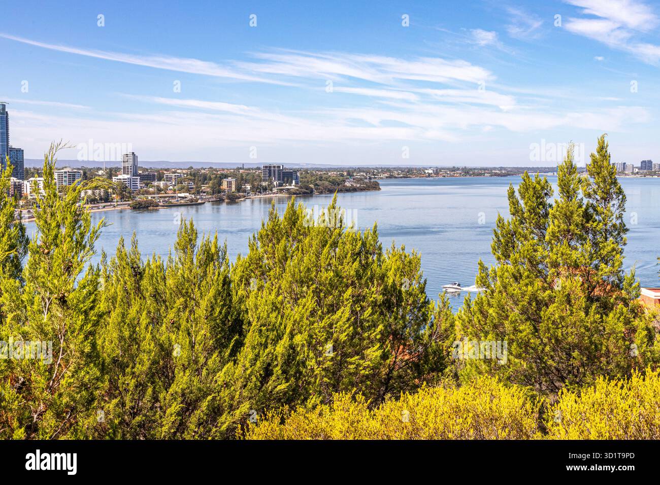 The city of Perth and the Swan River viewed from Kings Park and Botanic ...