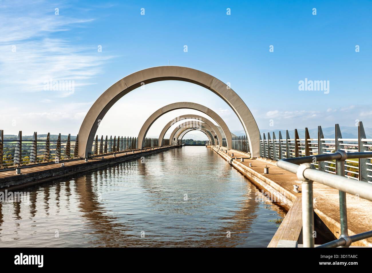 The upper aqueduct of the Falkirk Wheel, Scotland, showing its ...