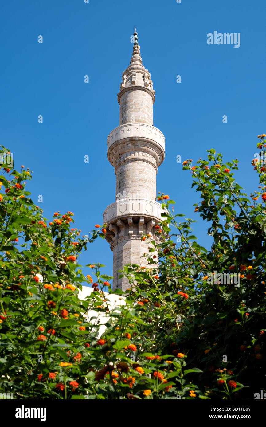 Rhodes, Greece. The minaret of the Suleiman Mosque in Rhodes Old Town ...