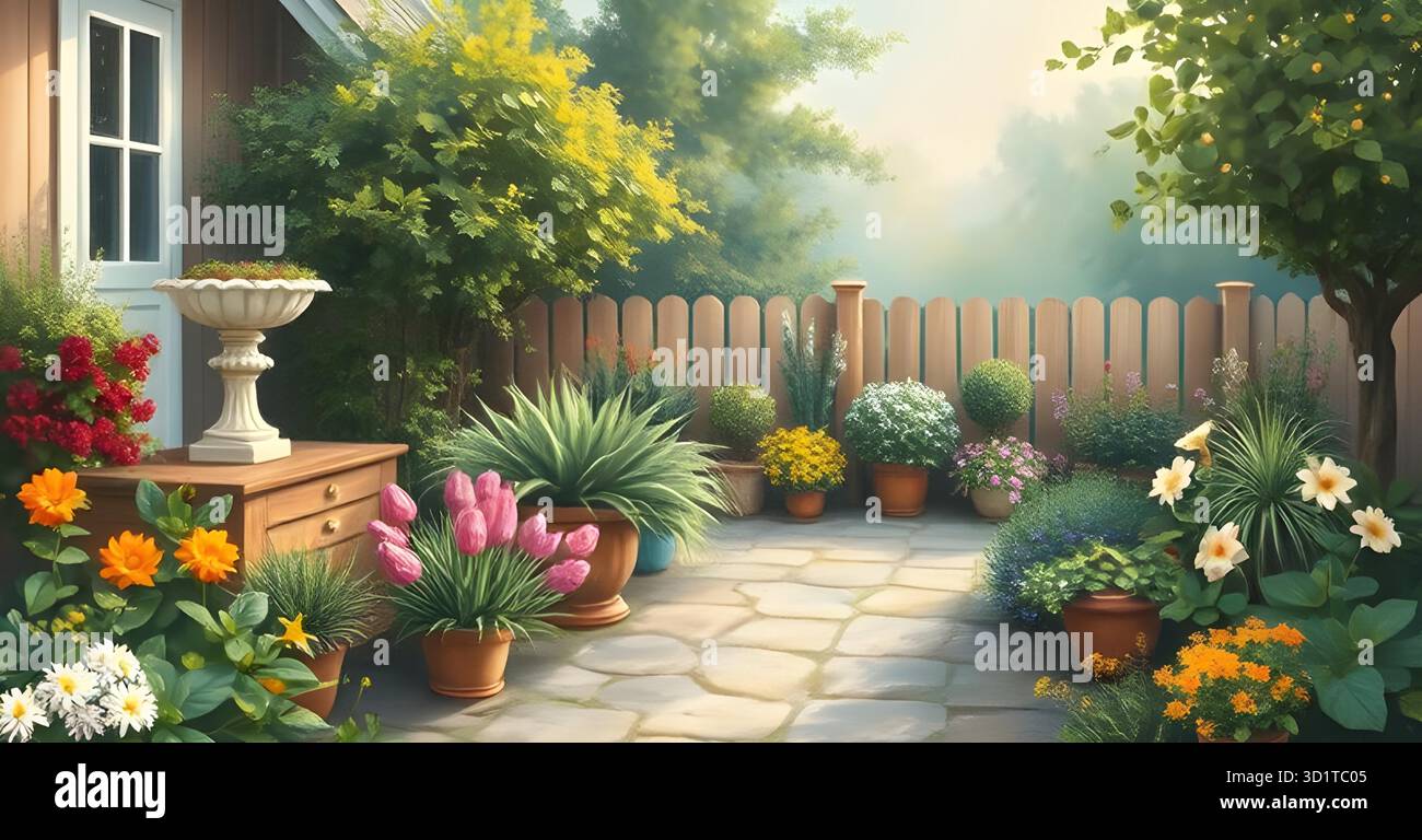 Garden outdoor scene Stock Vector Images - Alamy