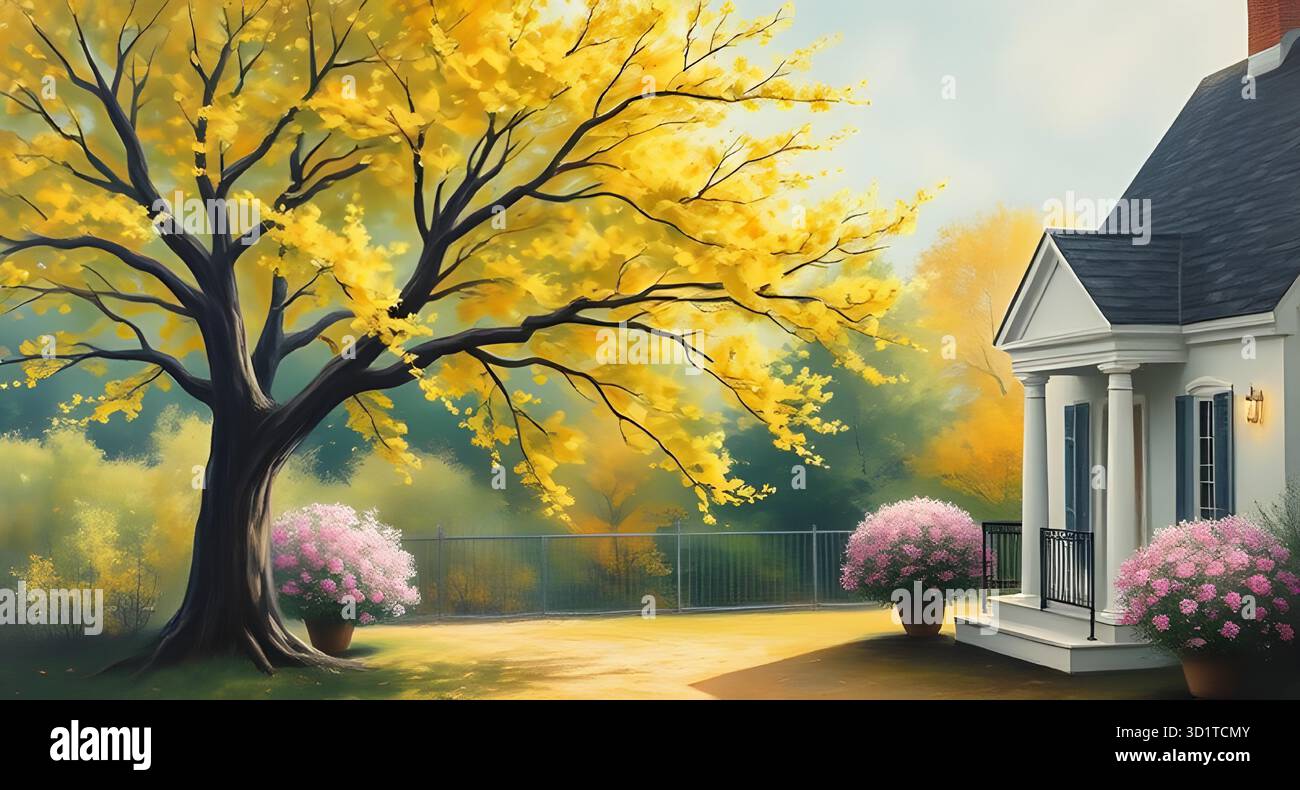 landscape oil painting, tree painting, nature art, scenic landscape ...