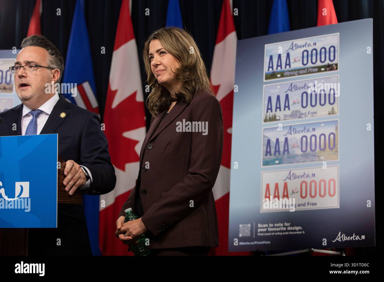 Alberta Premier Danielle Smith, right, and Minister of Service Alberta ...