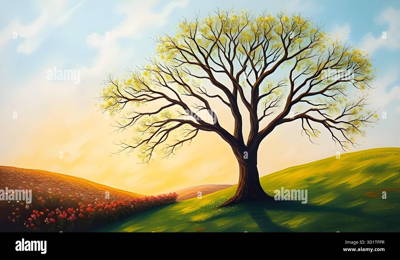 landscape oil painting, tree painting, nature art, scenic landscape ...