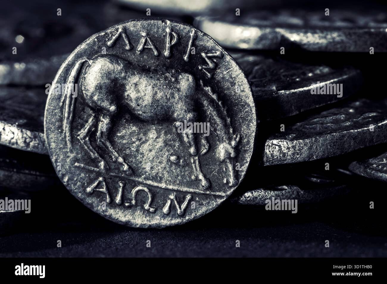 Ancient Greek Coin, Thessaly, Larissa, Head of the nymph Larissa, Horse ...