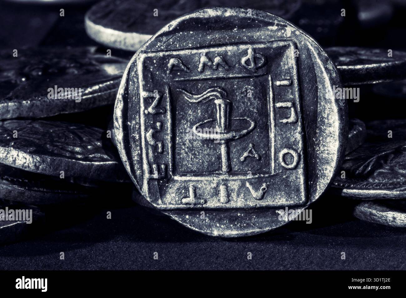 Ancient Greek Coin Showing Head of Apollo and Lighted Torch, Silver ...