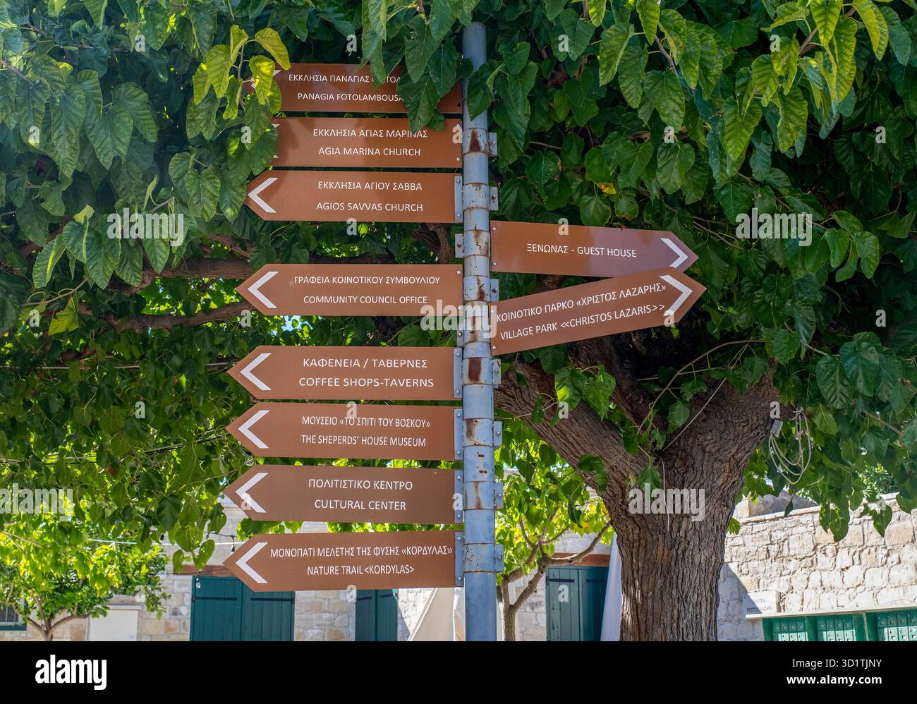 Places of interest sign in Dora village square, Limassol district ...