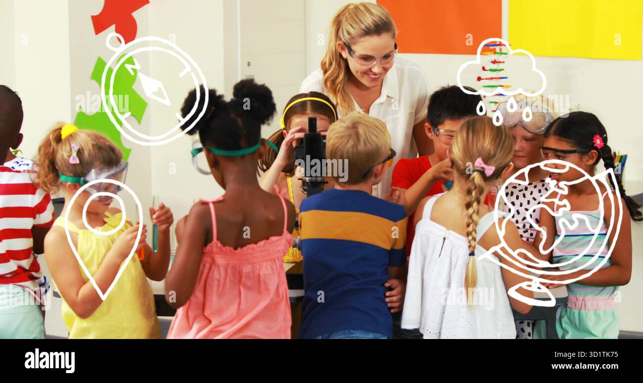Female teacher guiding young kids hi-res stock photography and images ...