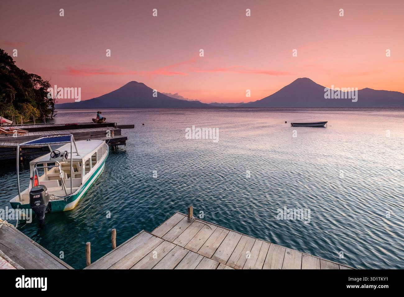 Traditional moorings and volcanoes of Atitlan 3537 m. and San Pedro ...