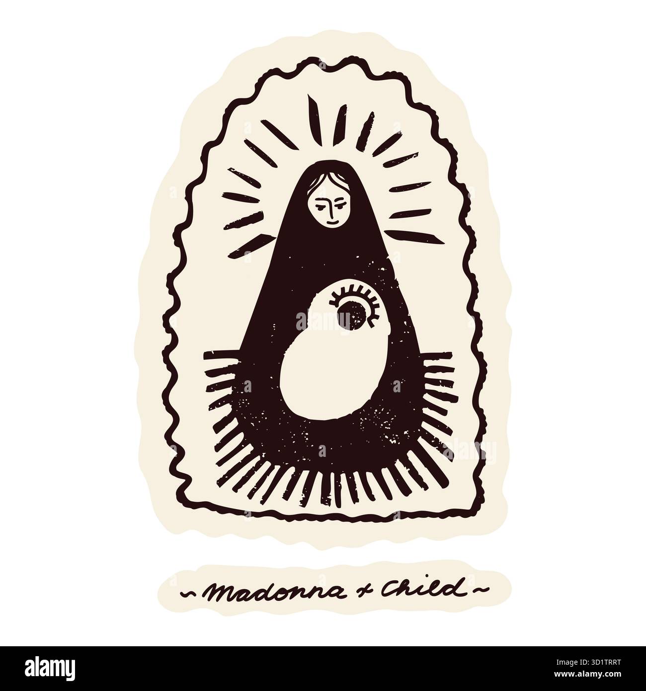 Madonna and child handmade linocut blockprint style christmas card ...