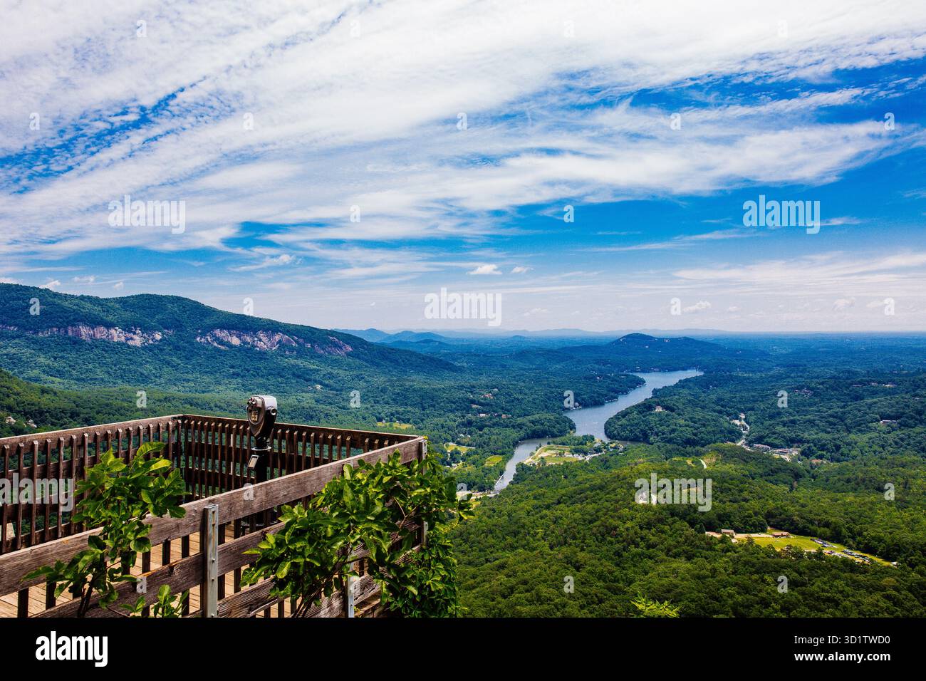 Scenic overlook deck at Chimney Rock State Park with a view of Lake ...