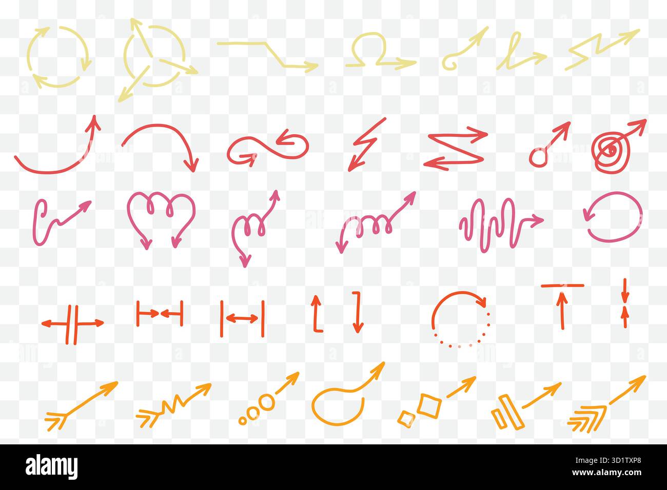 Stylized arrows in grid layout with varied shapes and colors on ...