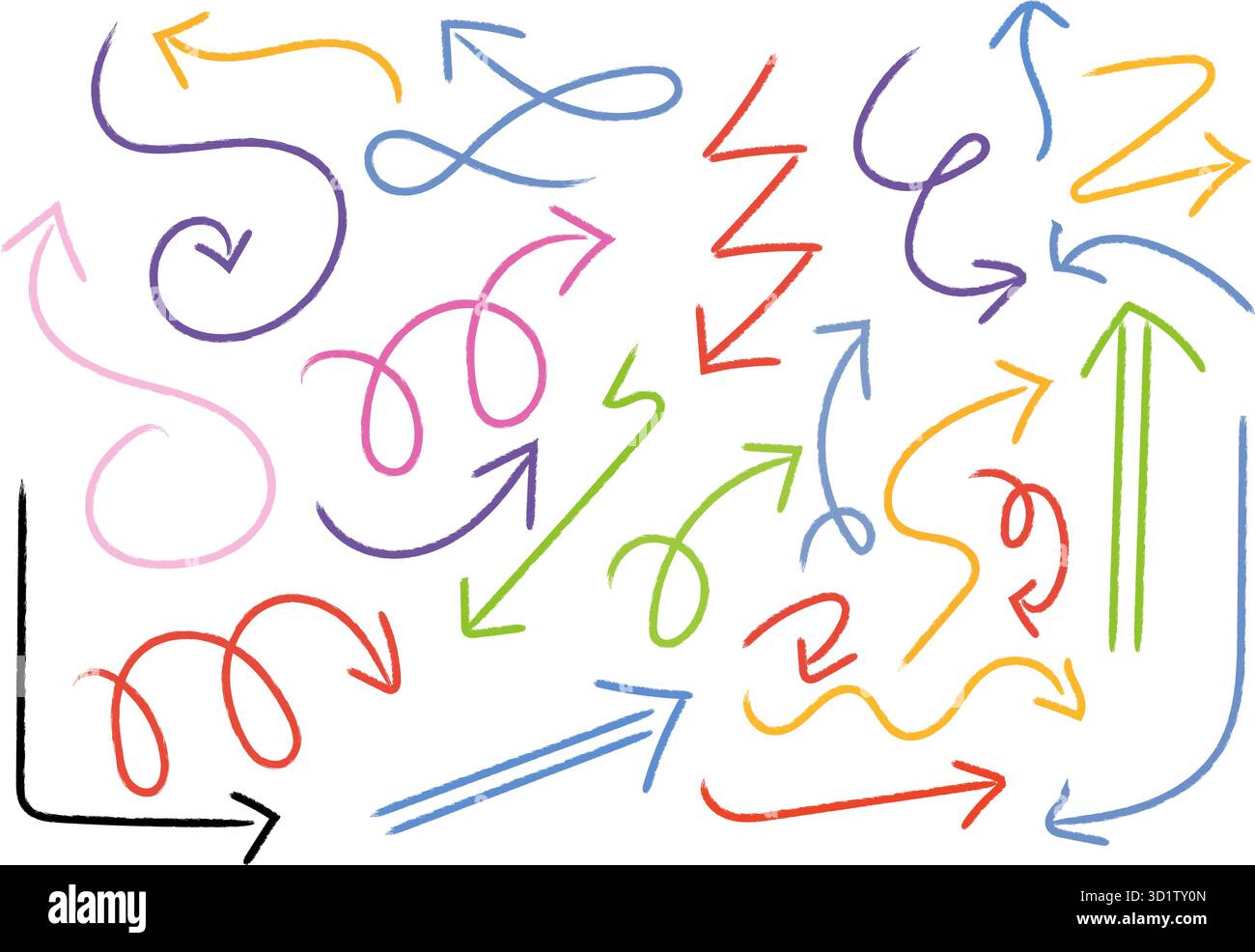 Colorful hand-drawn arrows in various styles and directions for design ...