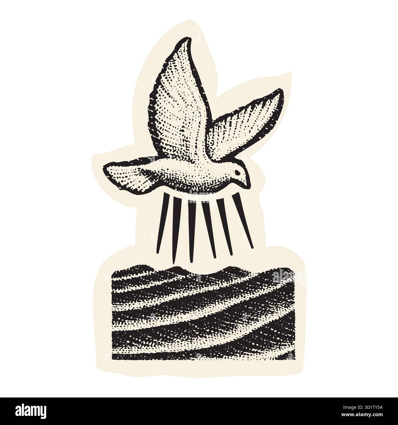 Hand drawn holy spirit biblical dove hovering over water descending ...