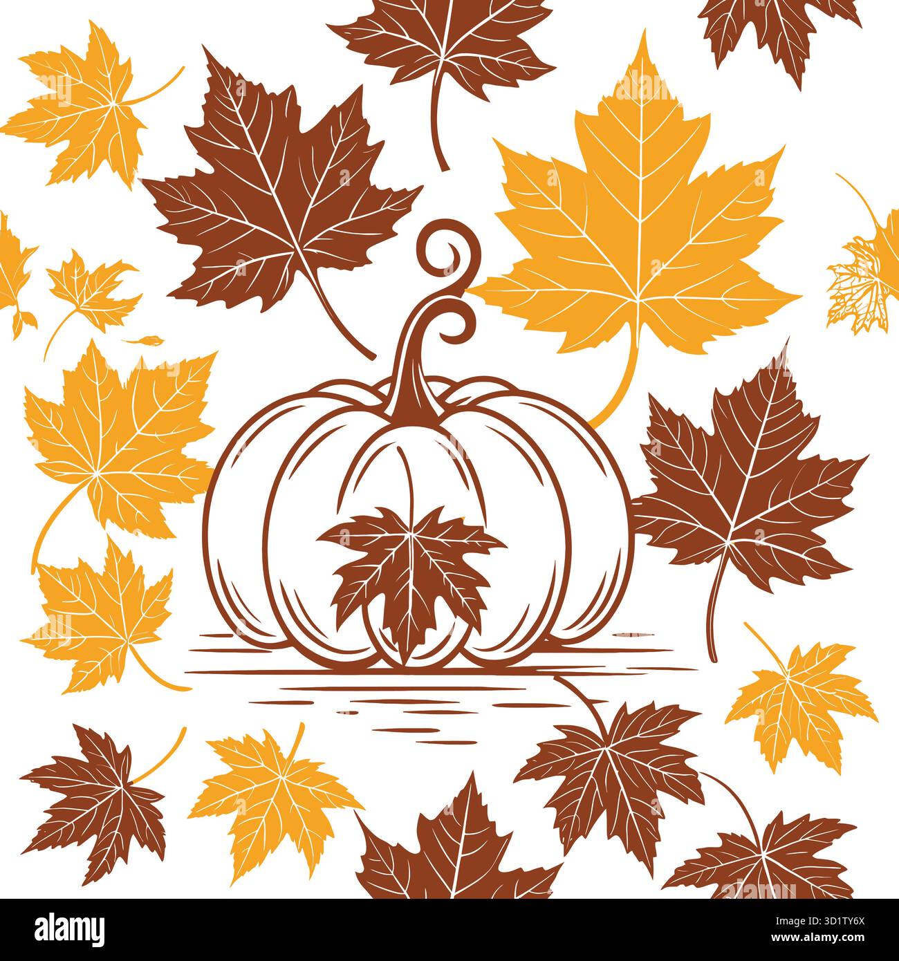 Fall harvest pumpkin and maple leaves illustration for autumn ...