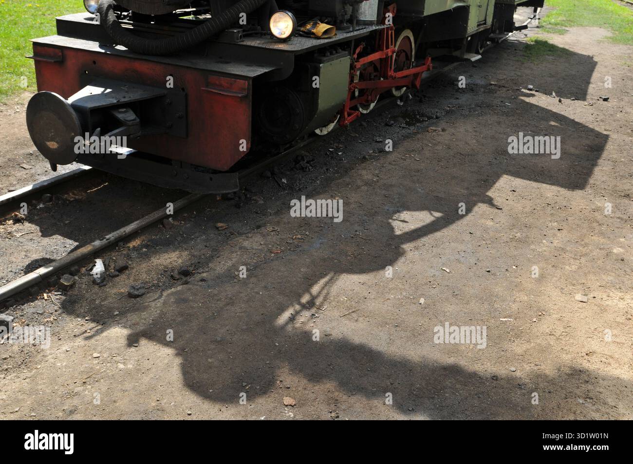 Shadow of a steam locomotive of the Bieszczady Forest Railway at Majdan ...