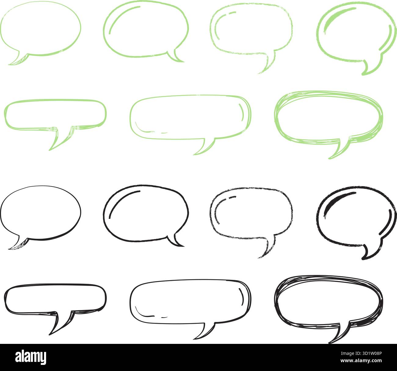 Hand drawn speech bubbles in various styles and colors for ...