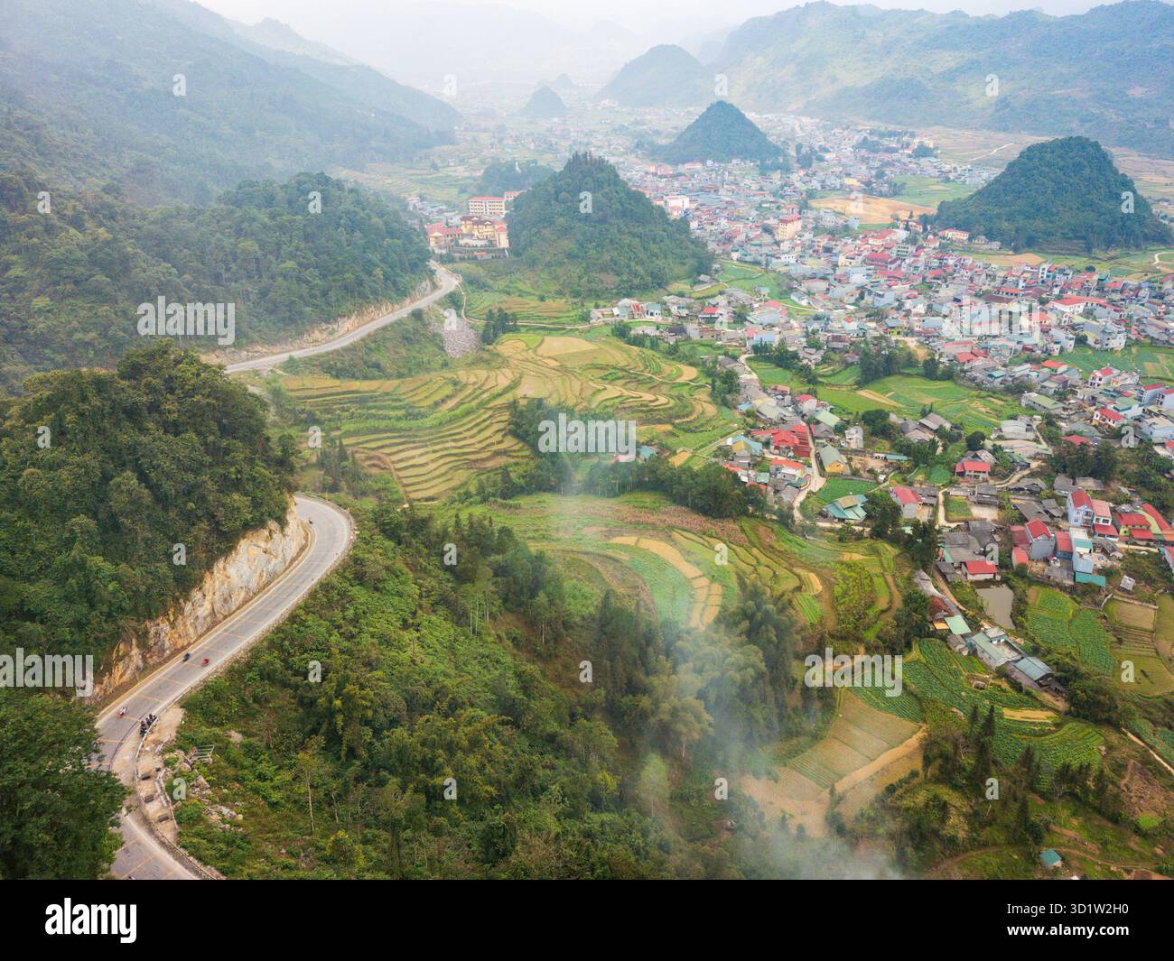 Ha Giang Loop aerial landscape in Northern Vietnam. Popular Ha Giang ...