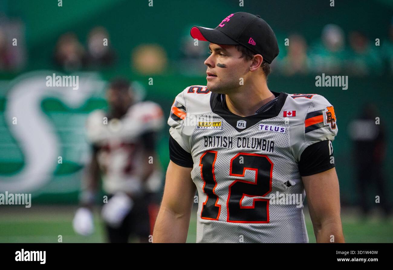 B.C. Lions quarterback Nathan Rourke (12) looks on before CFL football ...