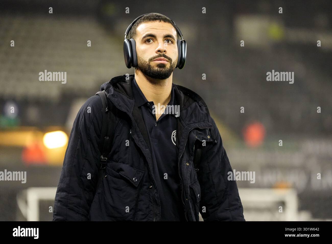 Rayan Aït-Nouri of Manchester City arrives at the Swansea.com Stadium ...