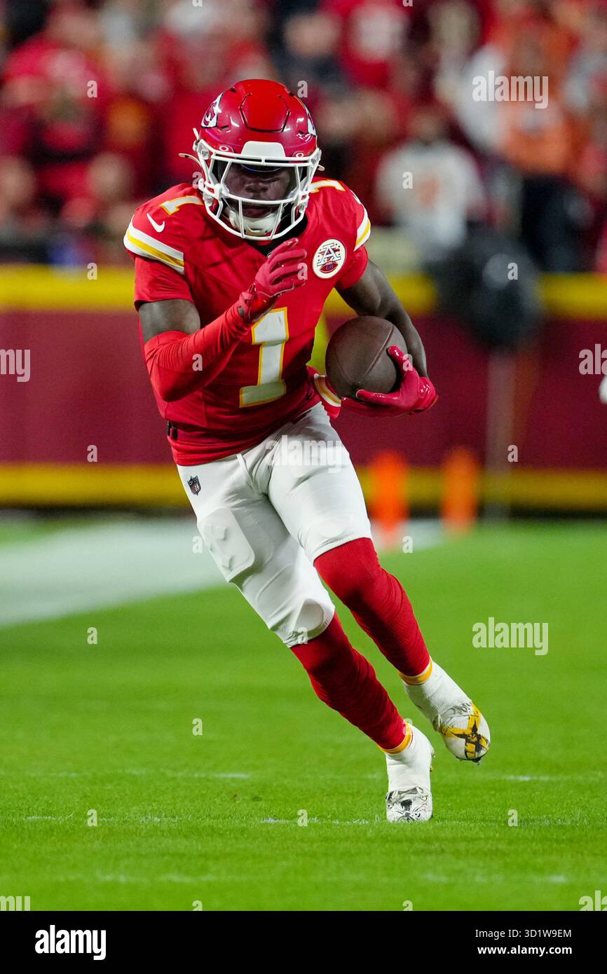 Kansas City Chiefs wide receiver Xavier Worthy runs against the ...