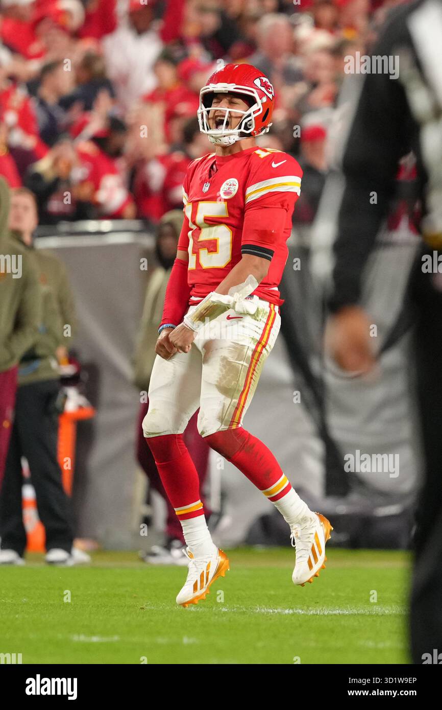 Kansas City Chiefs quarterback Patrick Mahomes celebrates a touchdown ...