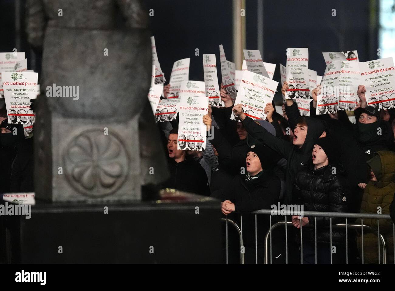 Celtic fans protest against the board outside the ground ahead of the ...