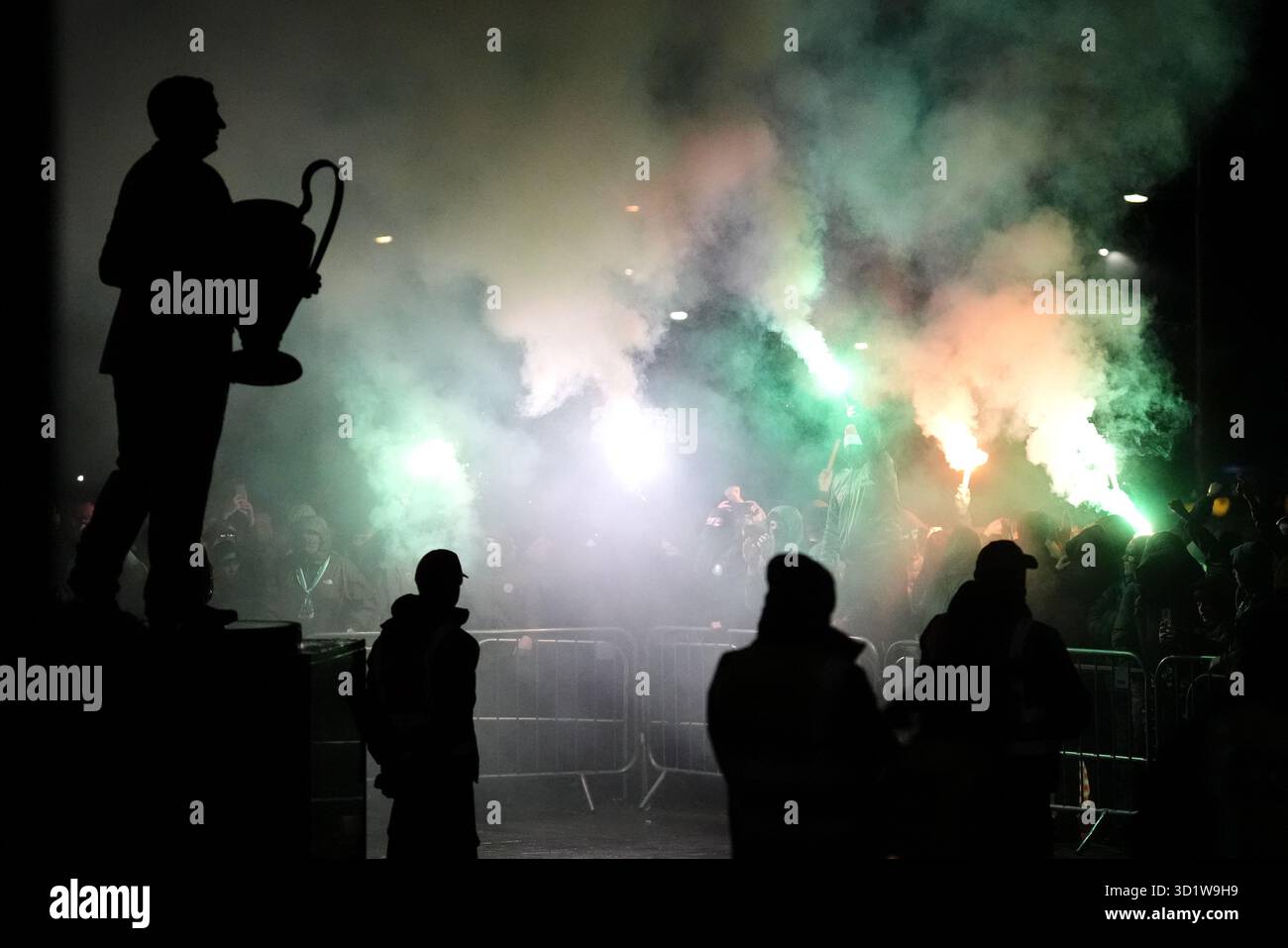 Celtic fans set off flares as they protest against the board outside ...