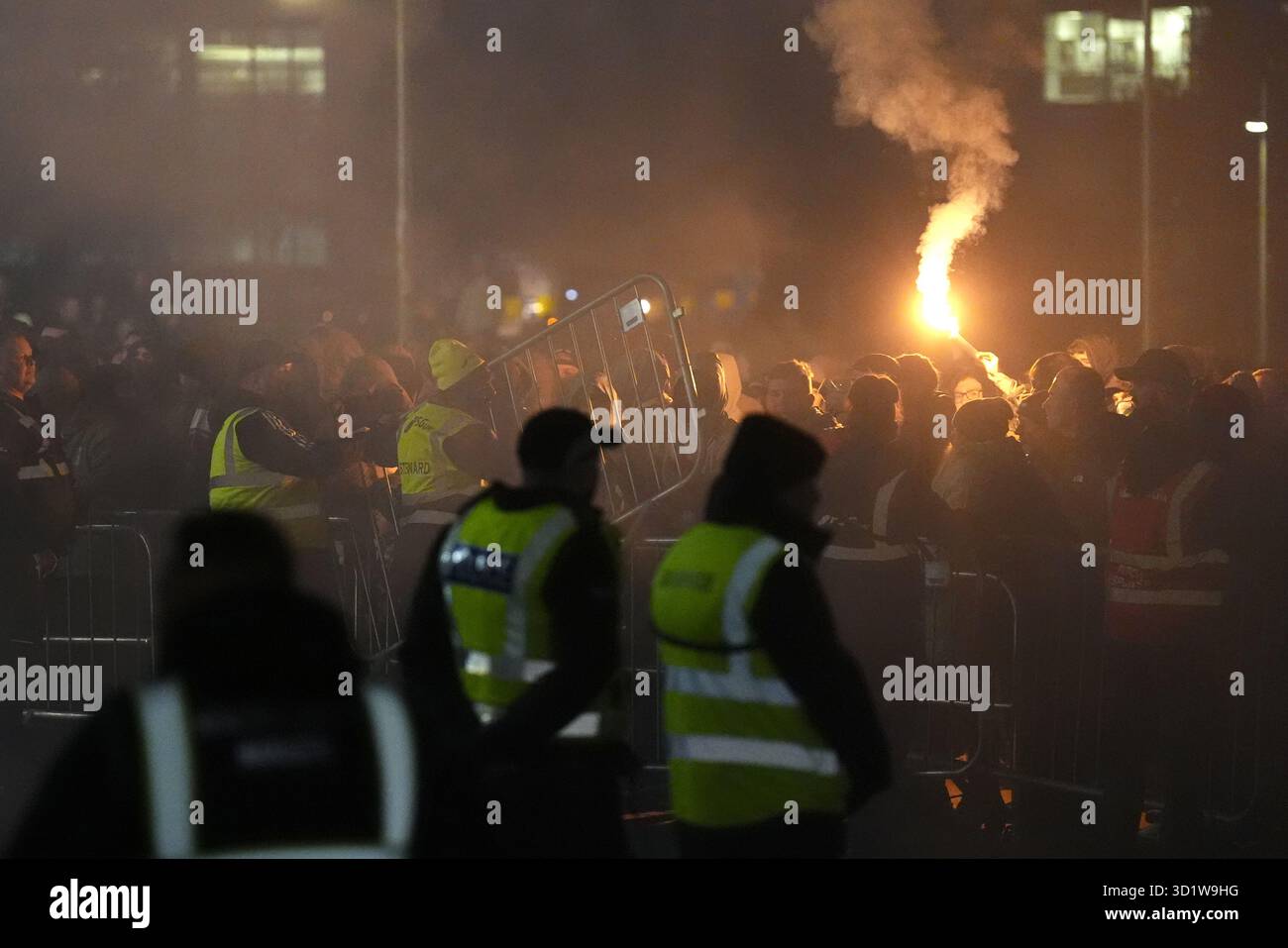 Celtic fans set off flares as they protest against the board outside ...