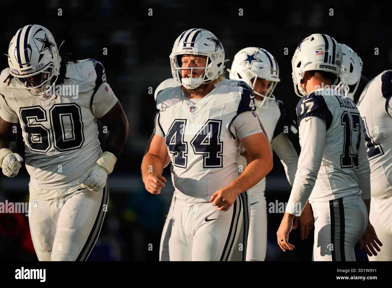 Dallas Cowboys' Trent Sieg (44), Tyler Guyton (60) and Brandon Aubrey ...