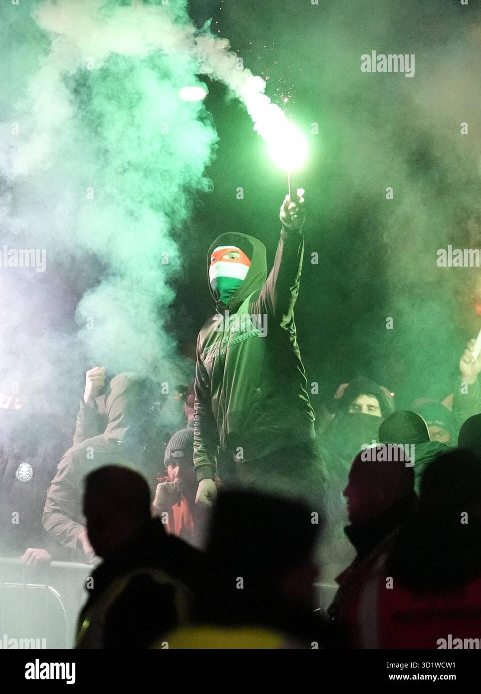 Celtic fans set off flares as they protest against the board outside ...