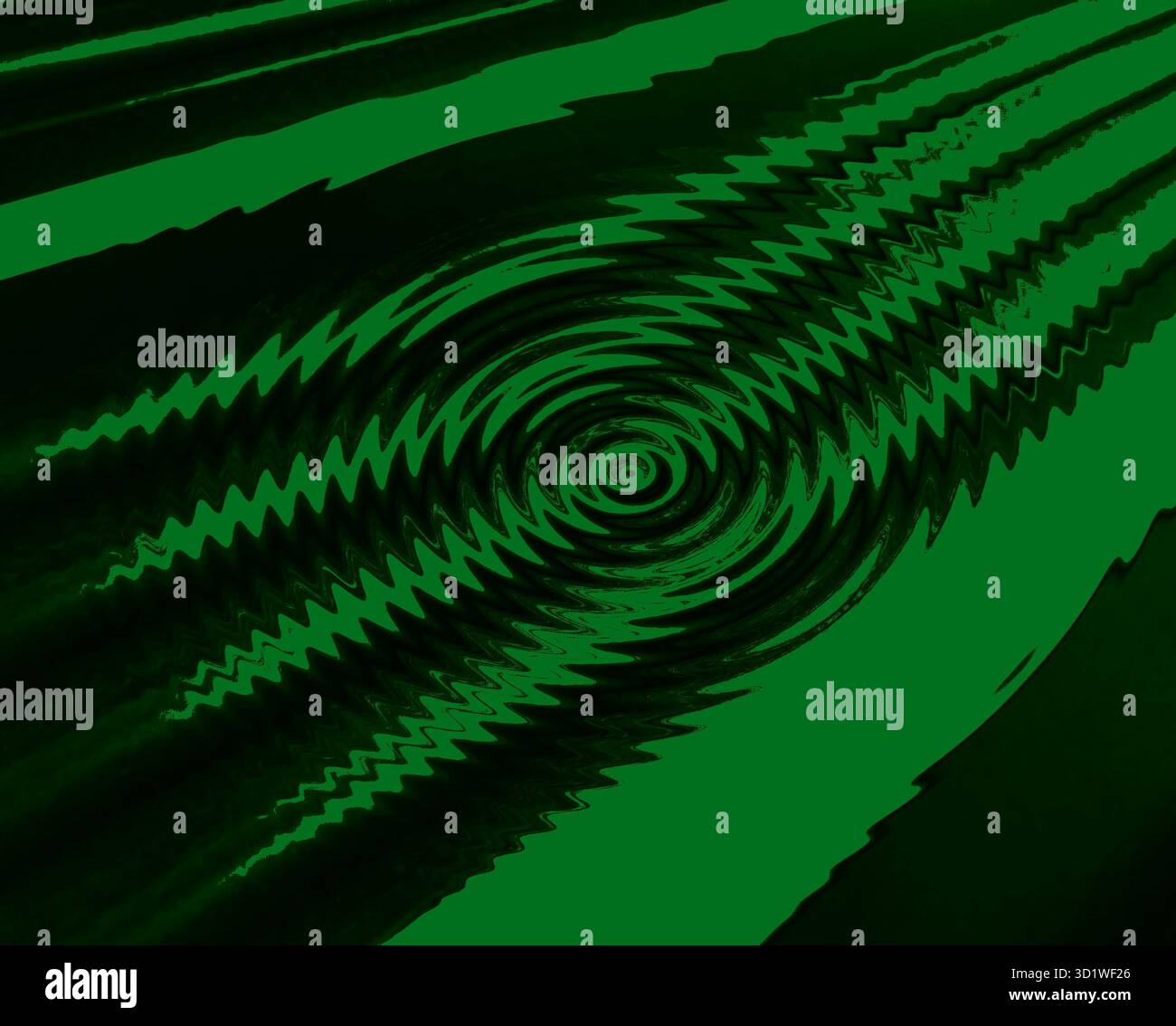 Intensive sound waves explode from center circle of green. Zig zag ...