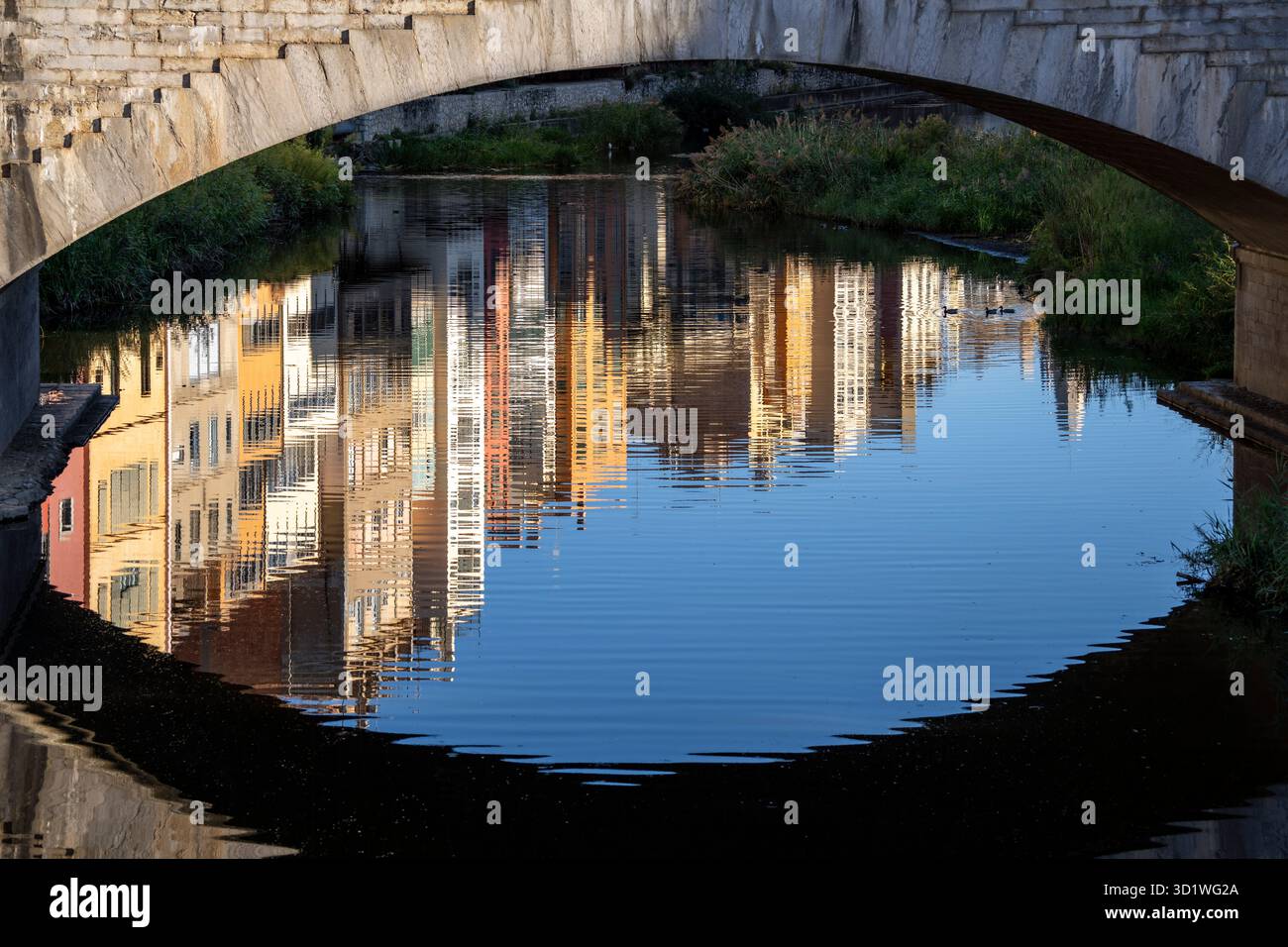 Houses of the Onyar reflected in the river (Cases de l'Onyar Stock ...