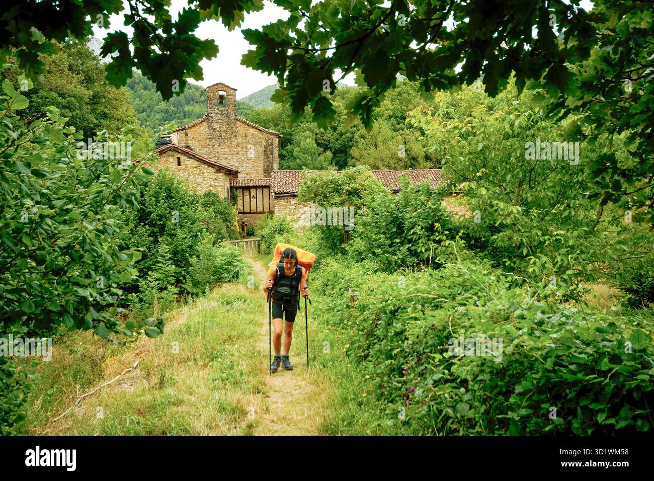 Hiker in the Sanctuary of Idoia (15th-16th century). Isaba. Roncal ...