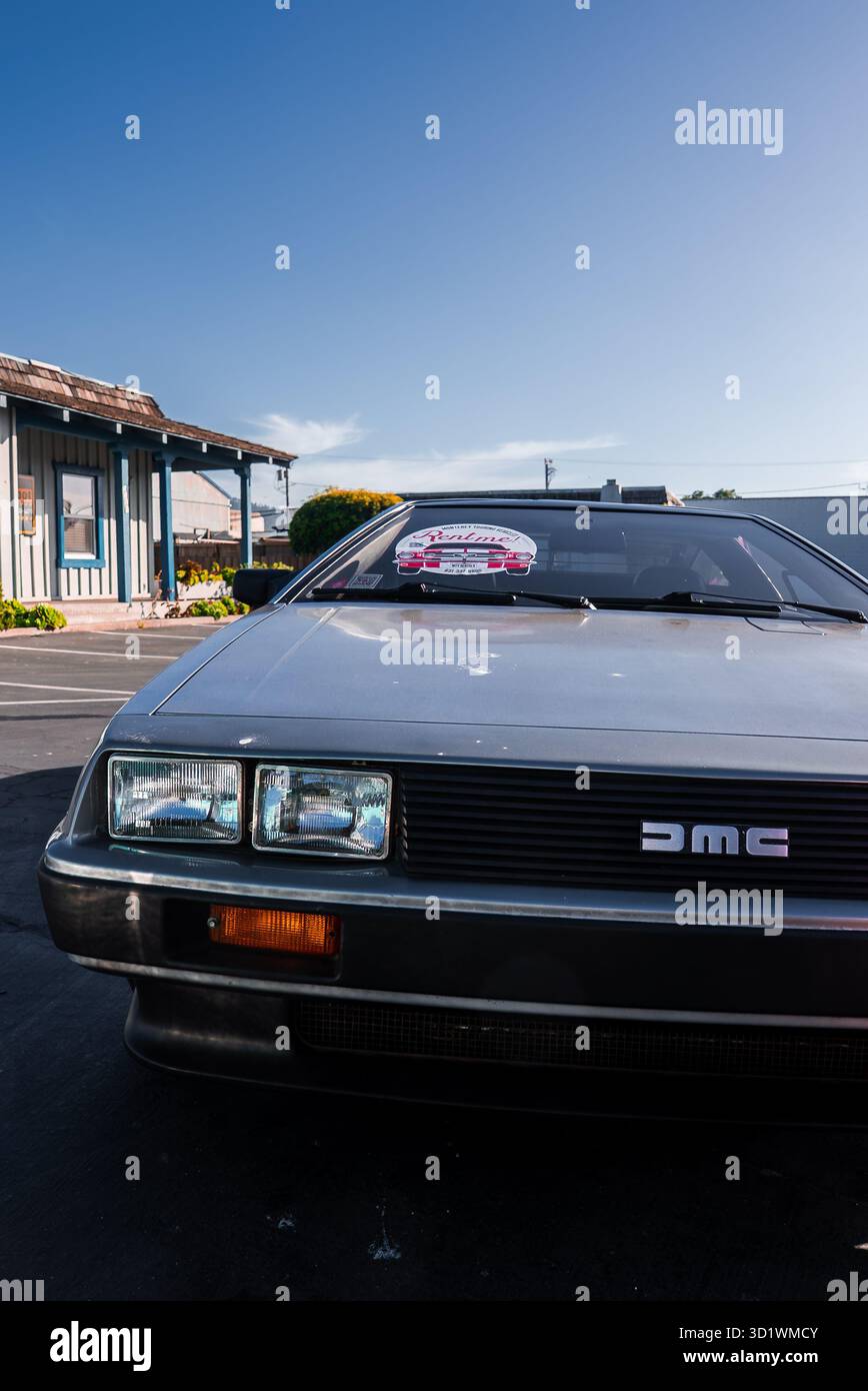 DeLorean DMC 12 front view at Monterey lot with placard display Stock ...