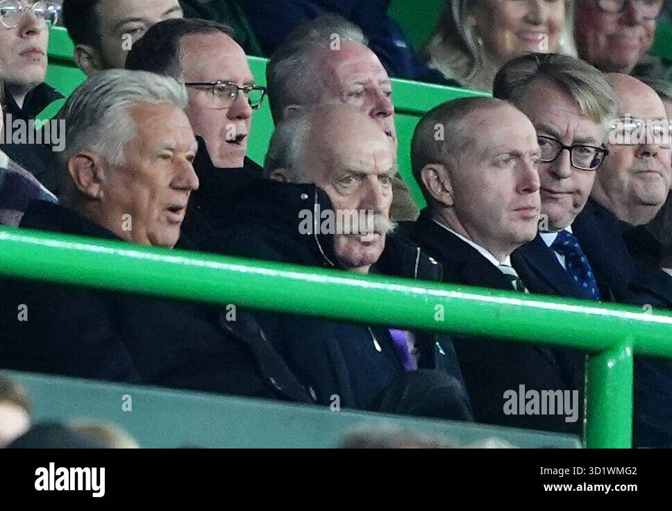 Celtic owner Dermot Desmond (centre) during the William Hill ...