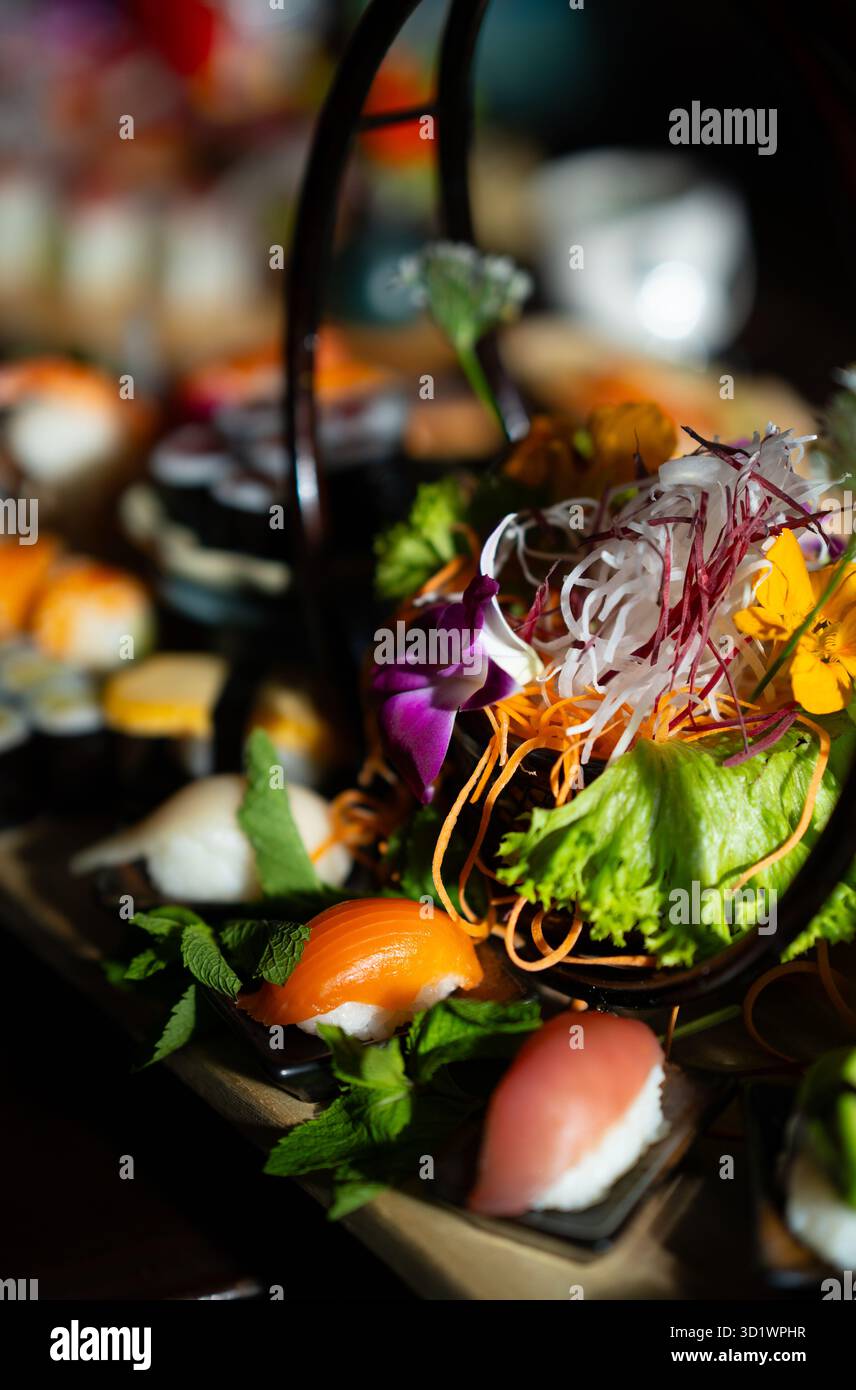 Colorful Sushi Platter with Fresh Garnishes Stock Photo - Alamy